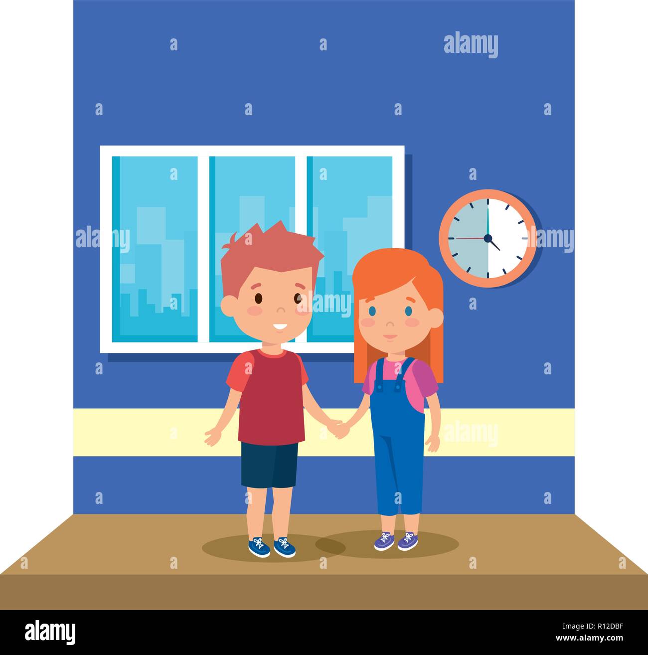 little school kids couple in the classroom vector illustration design ...