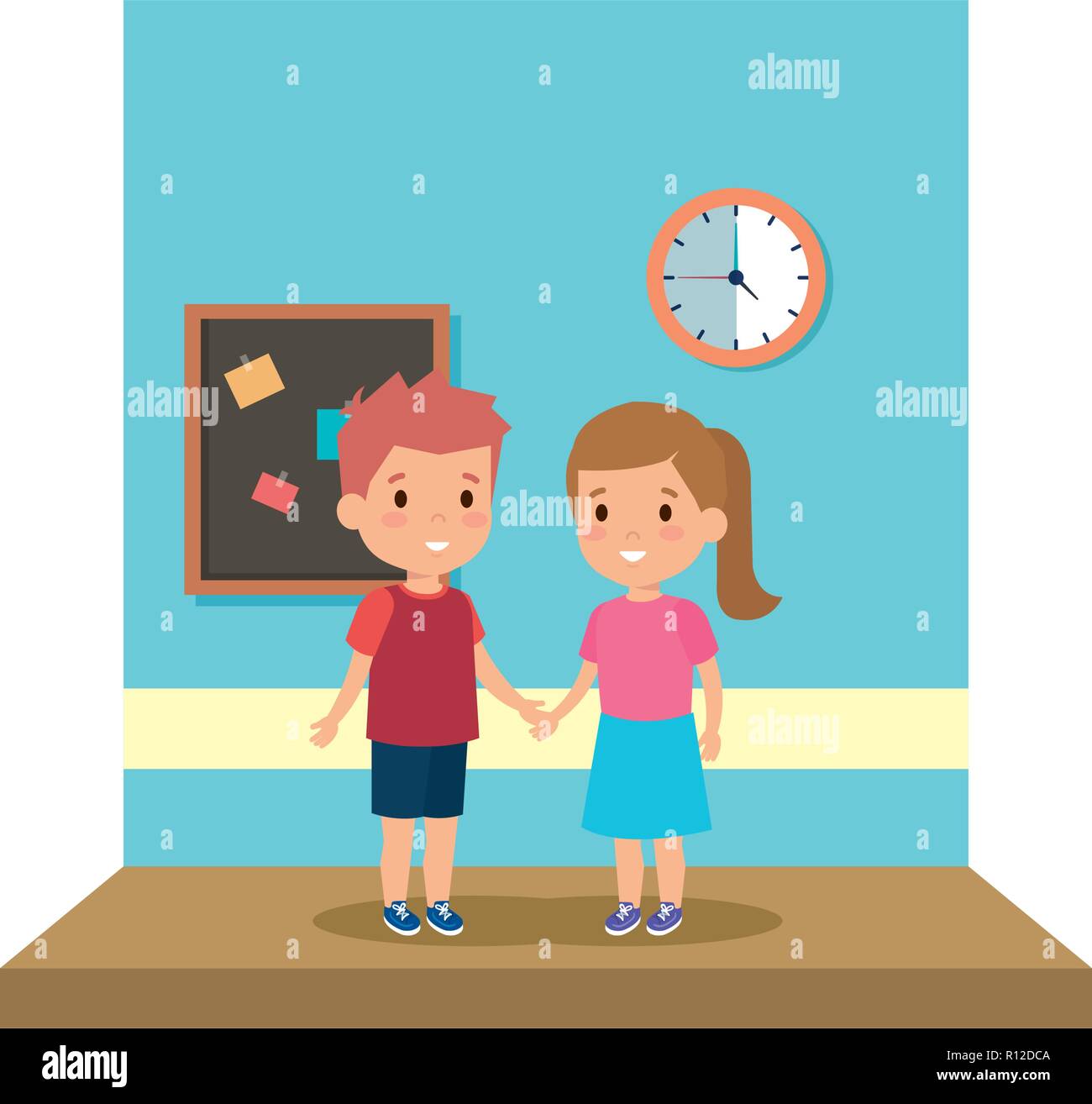 little school kids couple in the classroom vector illustration design ...