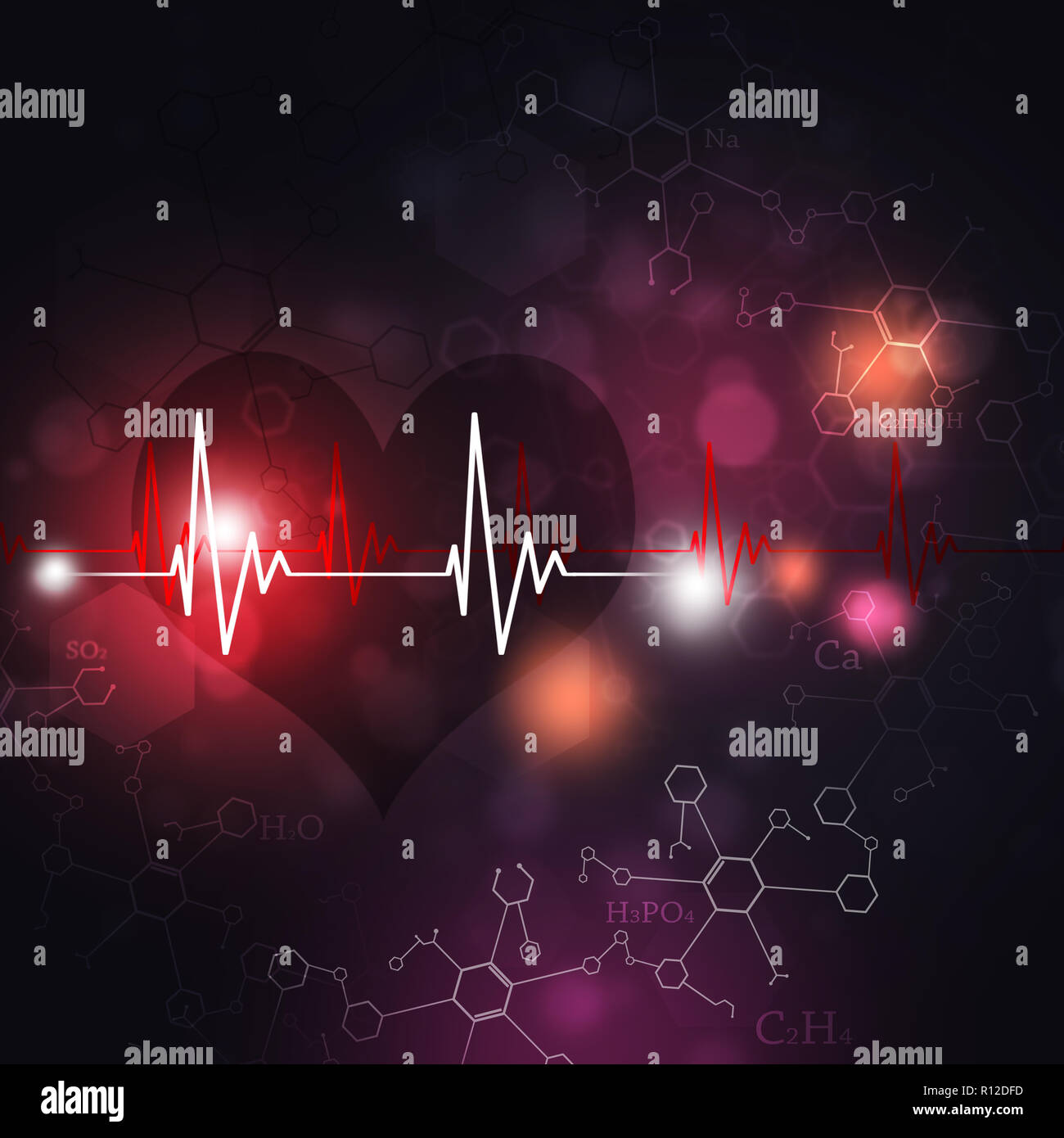 abstract science multicolor background with heart on ecg Stock Photo ...