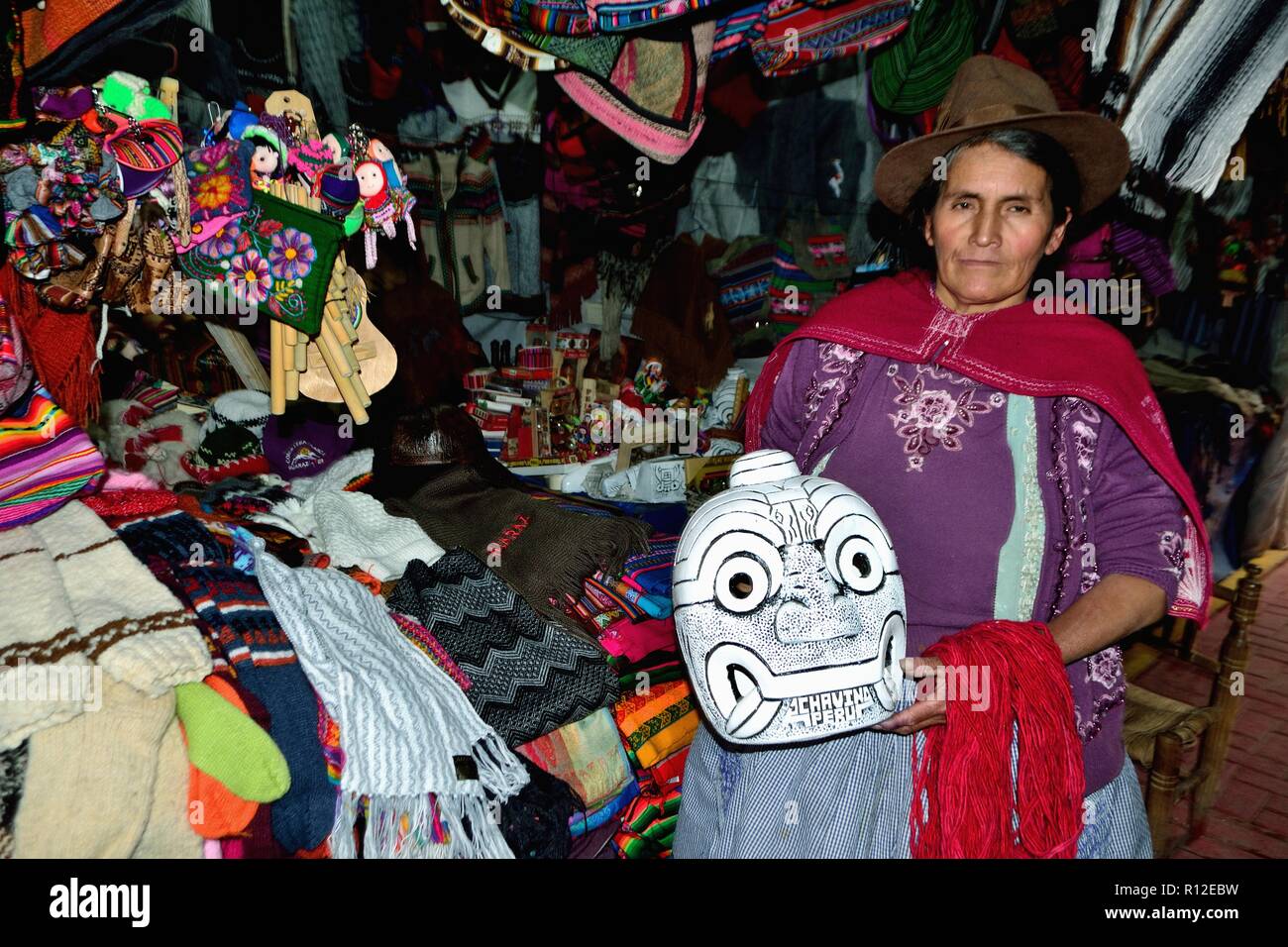 Chavin mask - Market in HUARAZ. Department of Ancash.PERU Stock Photo ...