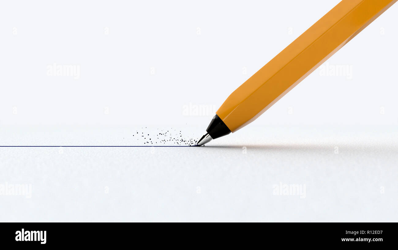 A closeup view of a regular ball point pen drawing a straight ink line ...