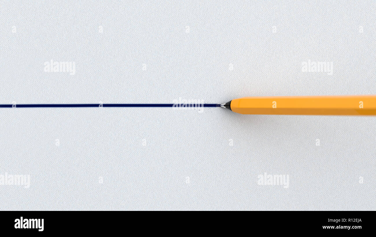 A closeup view of a regular ball point pen drawing a straight ink line ...