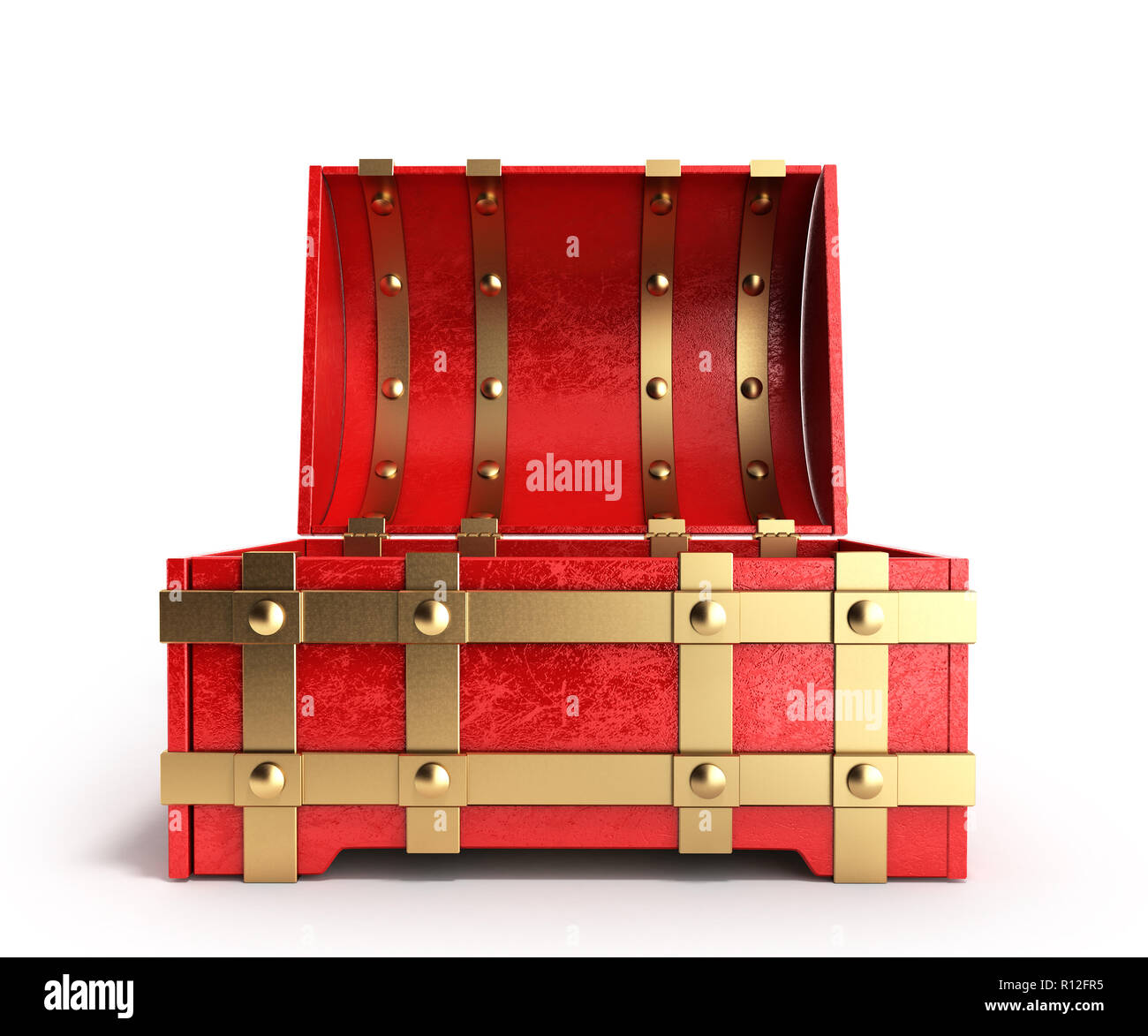 open red chest empty 3d render on a white background Stock Photo - Alamy