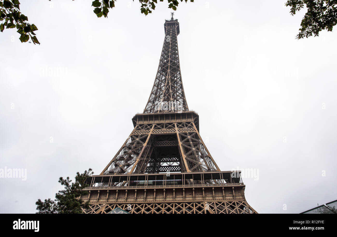 View of Eiffel Tower in a day of a cloudy sky in Paris, France Stock ...