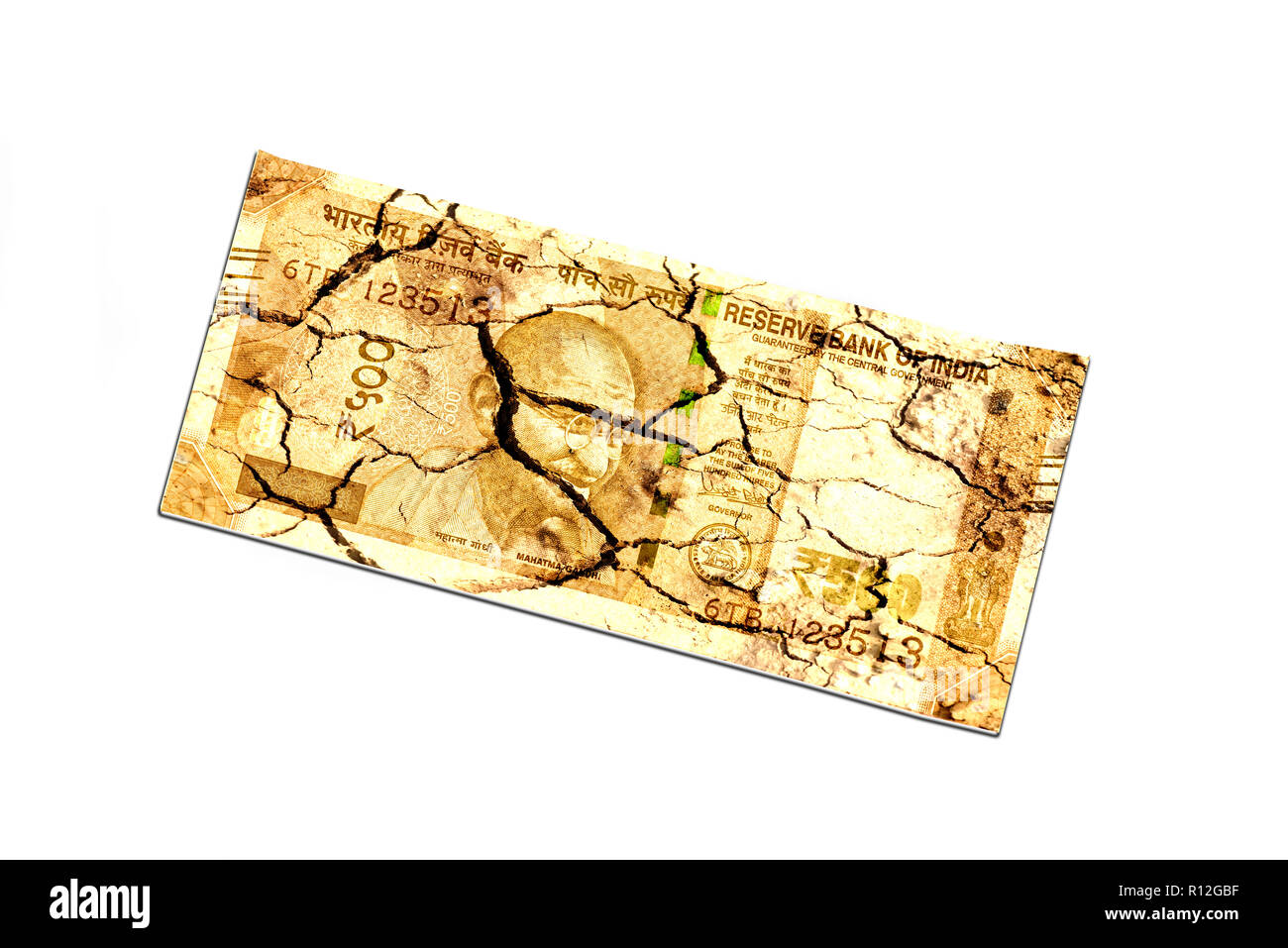 Cracked Indian paper currency note isolated on white background Stock ...