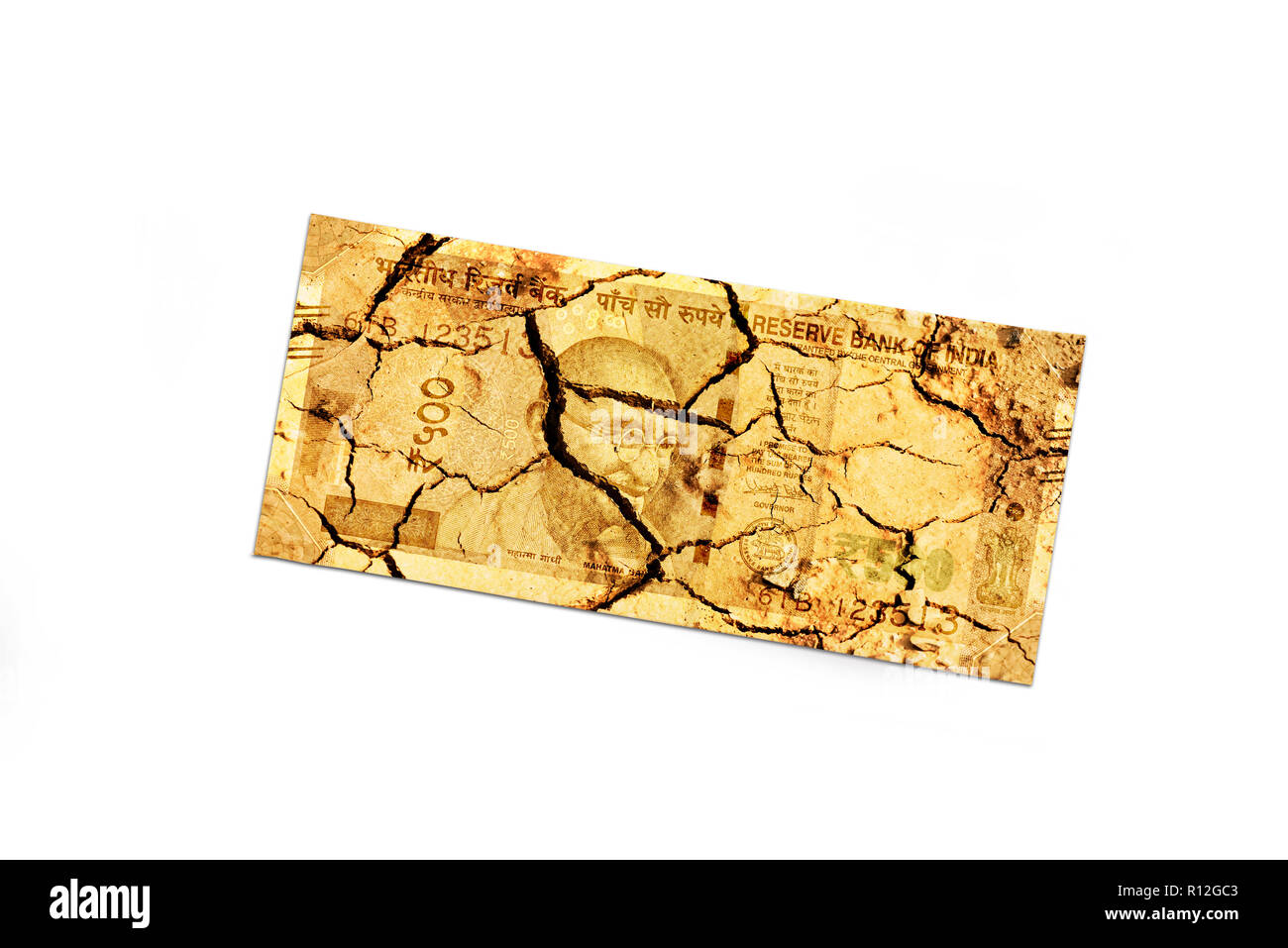 Cracked Indian paper currency note isolated on white background Stock ...