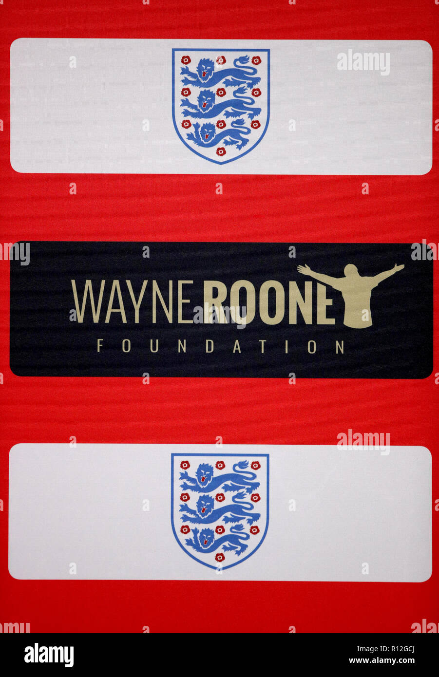 A general view of a Wayne Rooney Foundation sign during the press ...