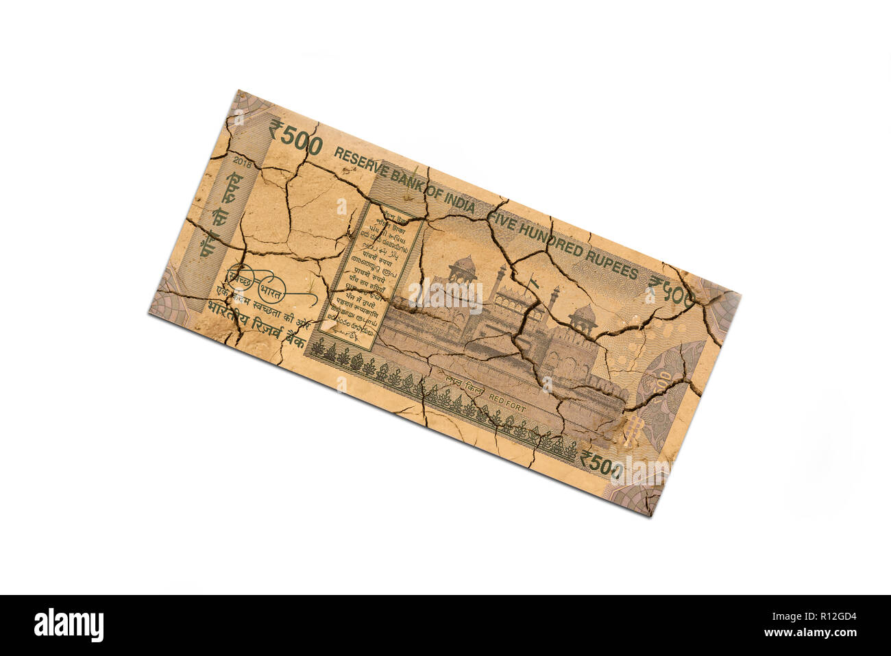 Cracked Indian paper currency note isolated on white background Stock ...