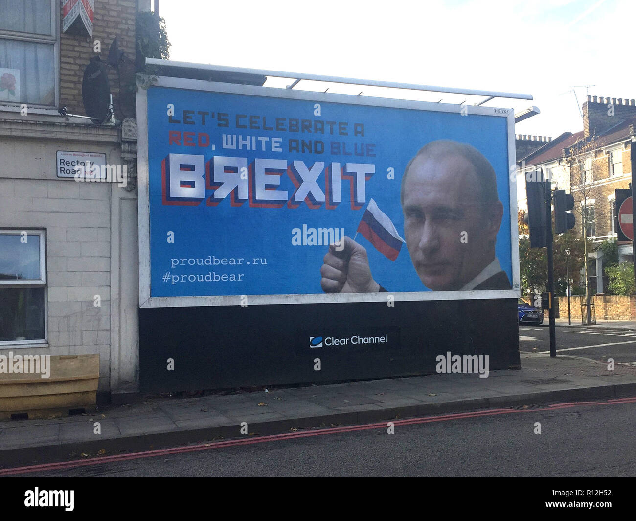 A billboard featuring Russian leader Vladamir Putin, in Stoke Newington ...
