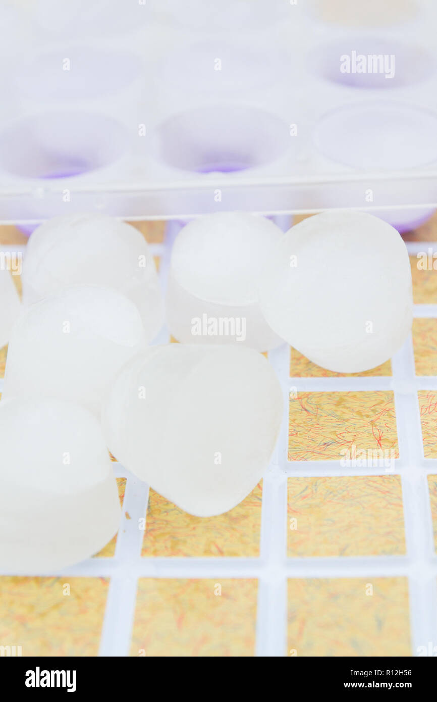 Round the ice in the ice tray purple color Stock Photo - Alamy