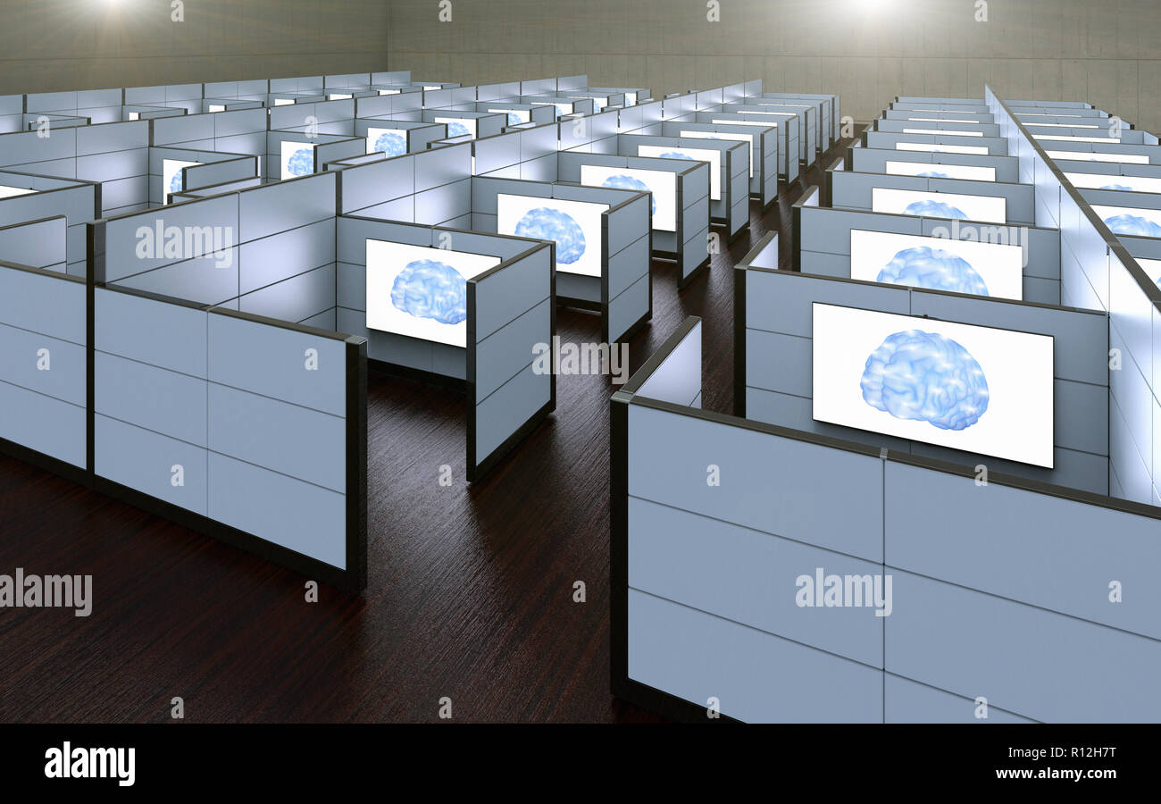 3D rendering of a conceptual images of office cubicles where workers ...