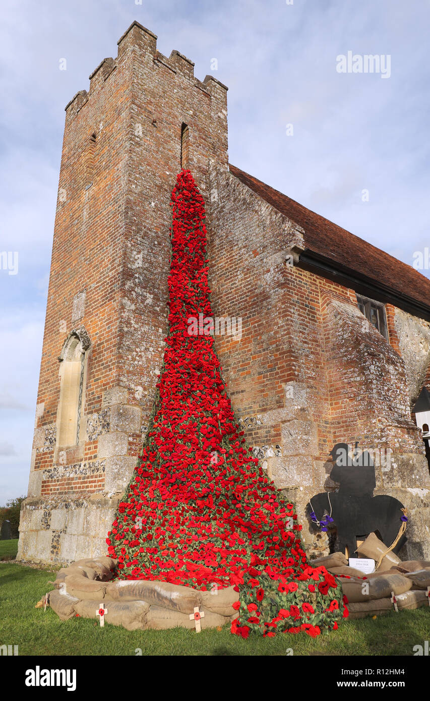 Over 4000 individually knitted poppies, part of a piece of art called ...
