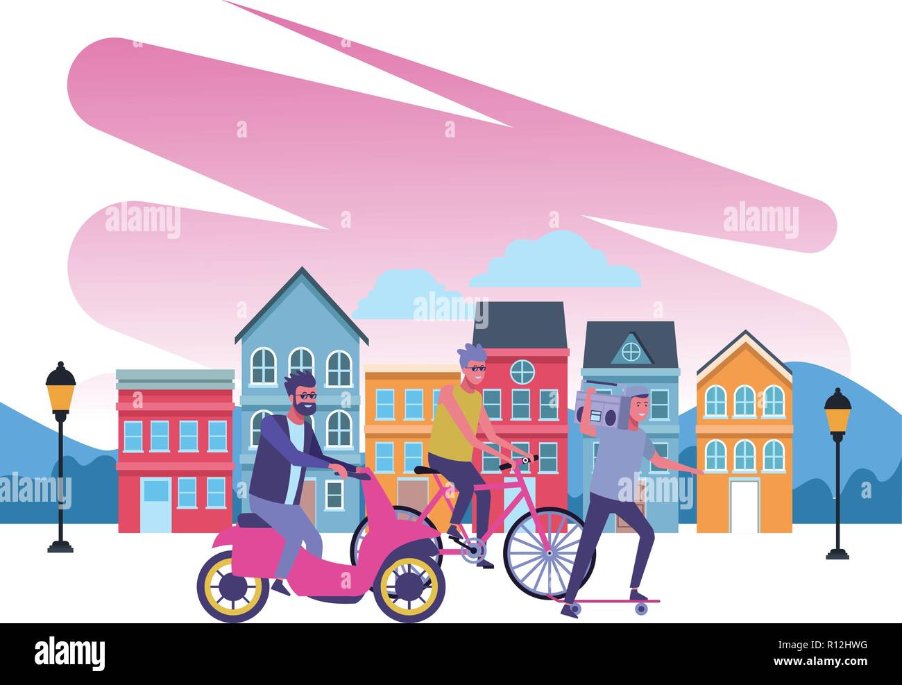 People ride motorcycle cartoon Cut Out Stock Images & Pictures - Alamy