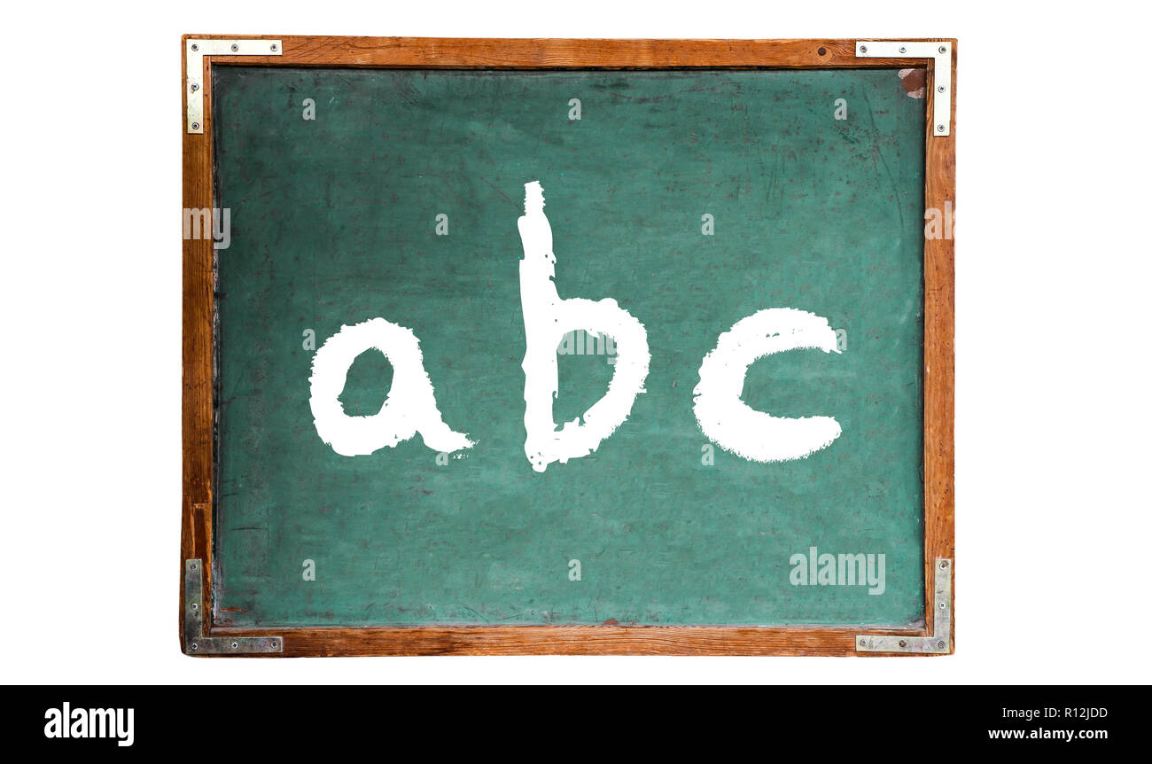 ABC alphabet letters text word message in white chalk written on a ...