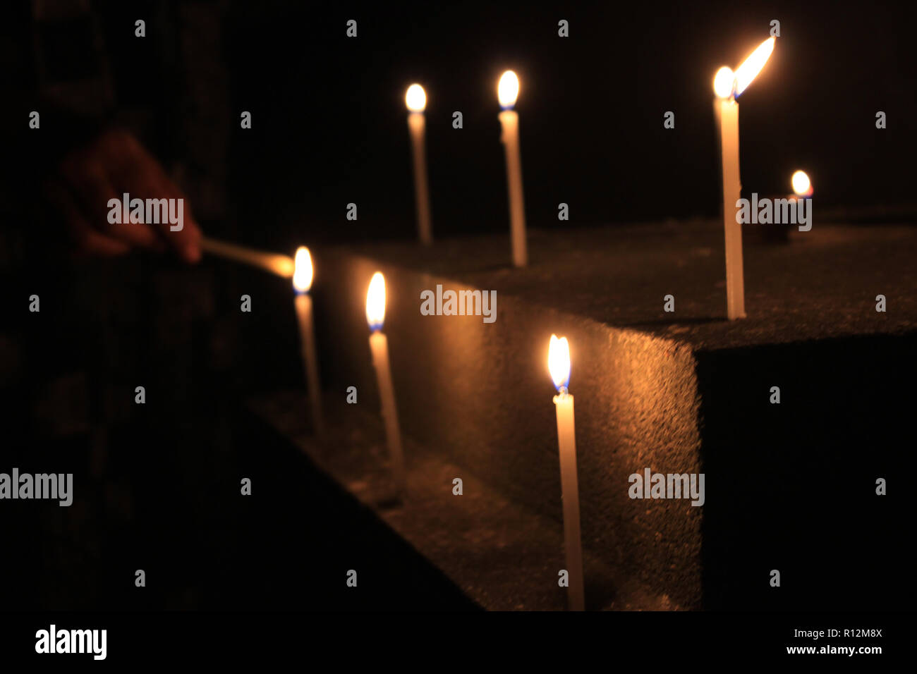 Candles on isolated black background. Flame candles lamps for the ...