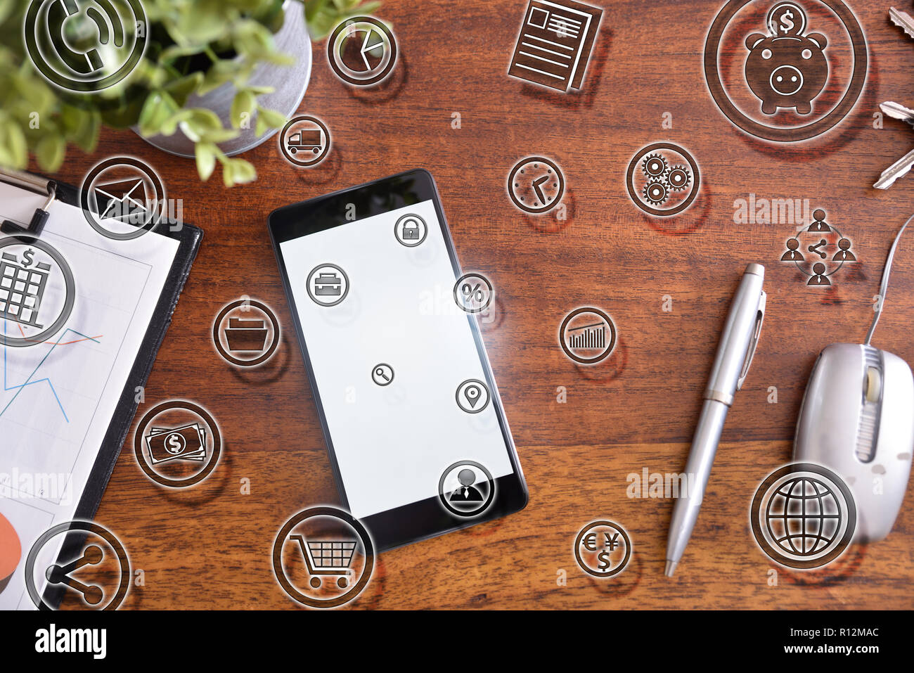 Graphic diagram of electronic commerce with icons. Concept of ...