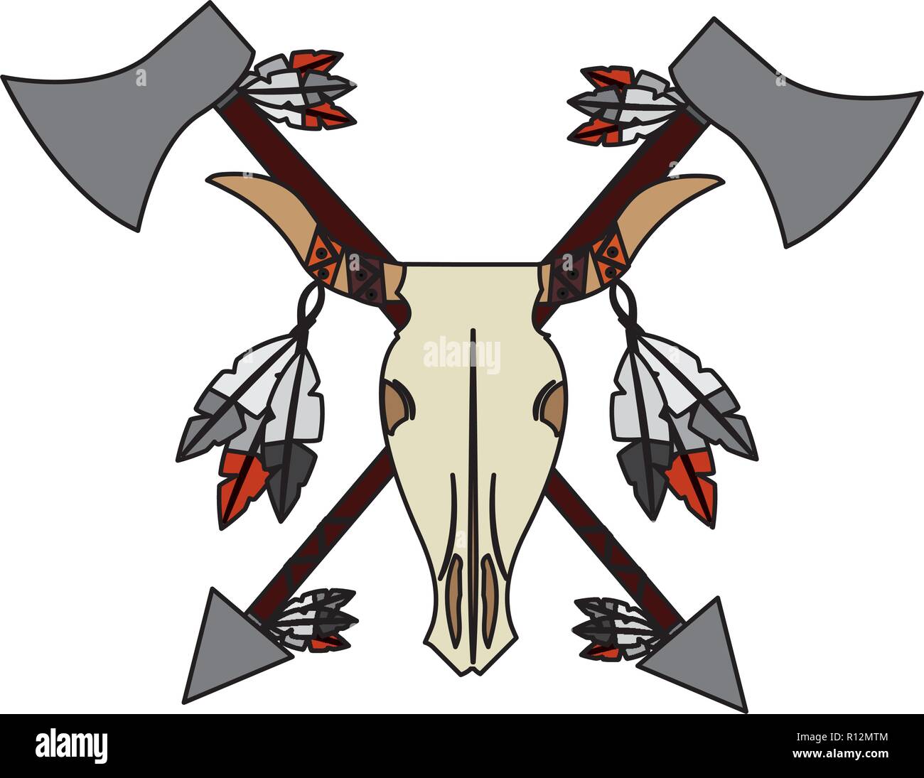 bull skull native american weapons vector illustration Stock Vector ...