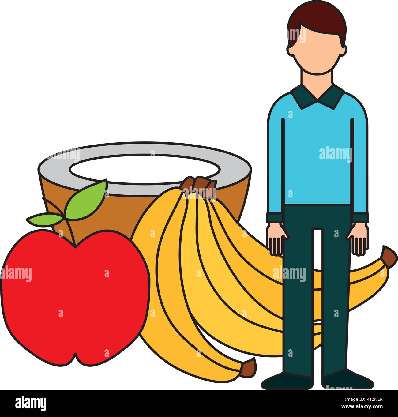 man and fresh fruits nutrition healthy vector illustration Stock Vector ...