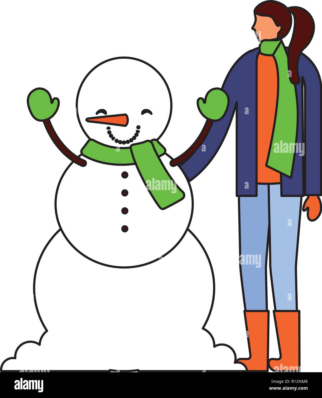 woman with winter snowman character vector illustration Stock Vector ...