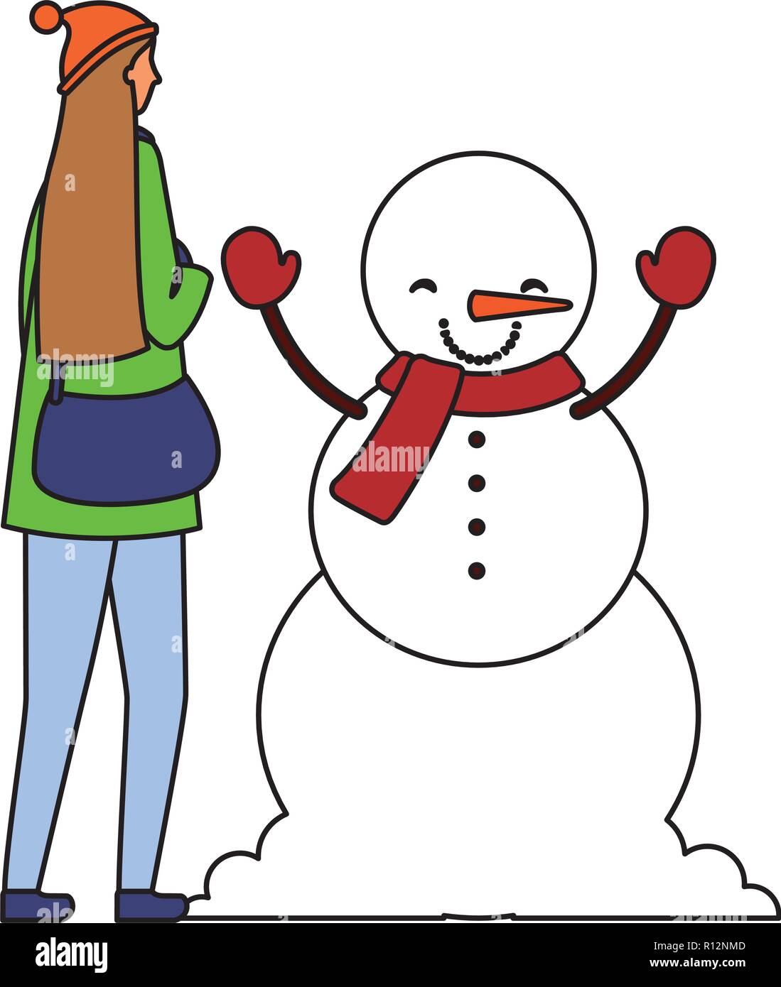 woman with winter snowman character vector illustration Stock Vector ...