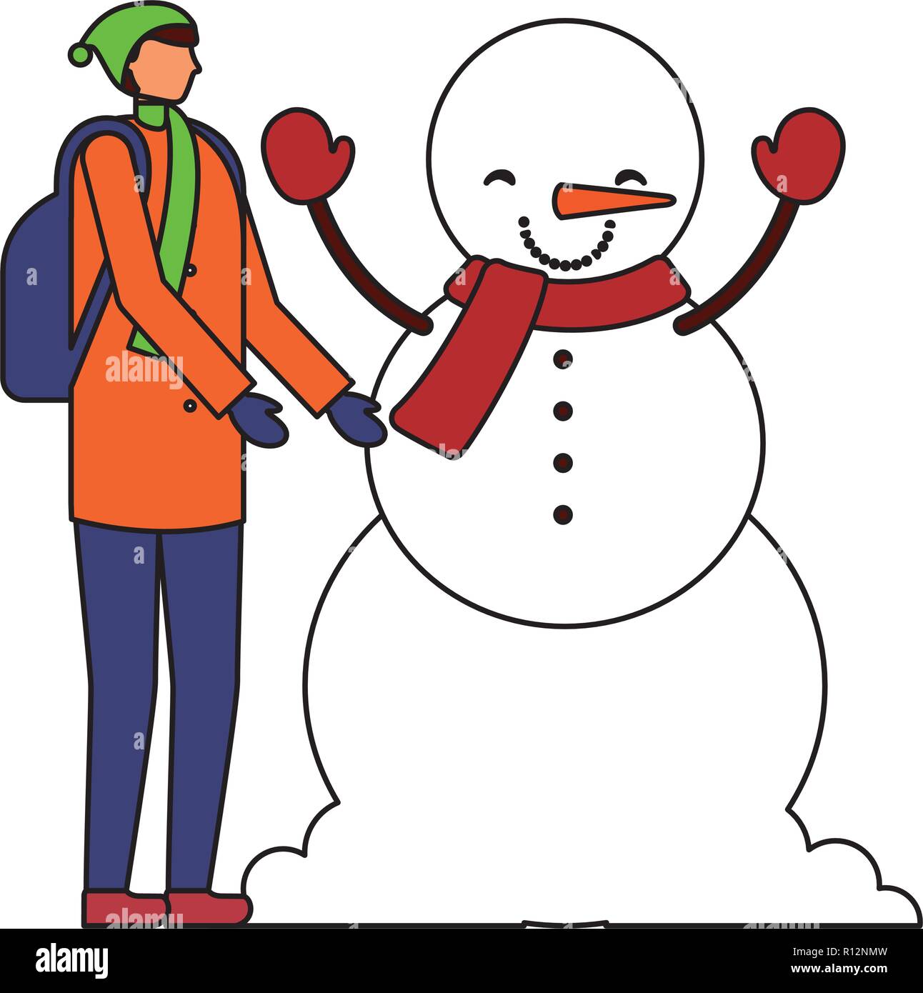 man with winter clothes and snowman vector illustration Stock Vector ...