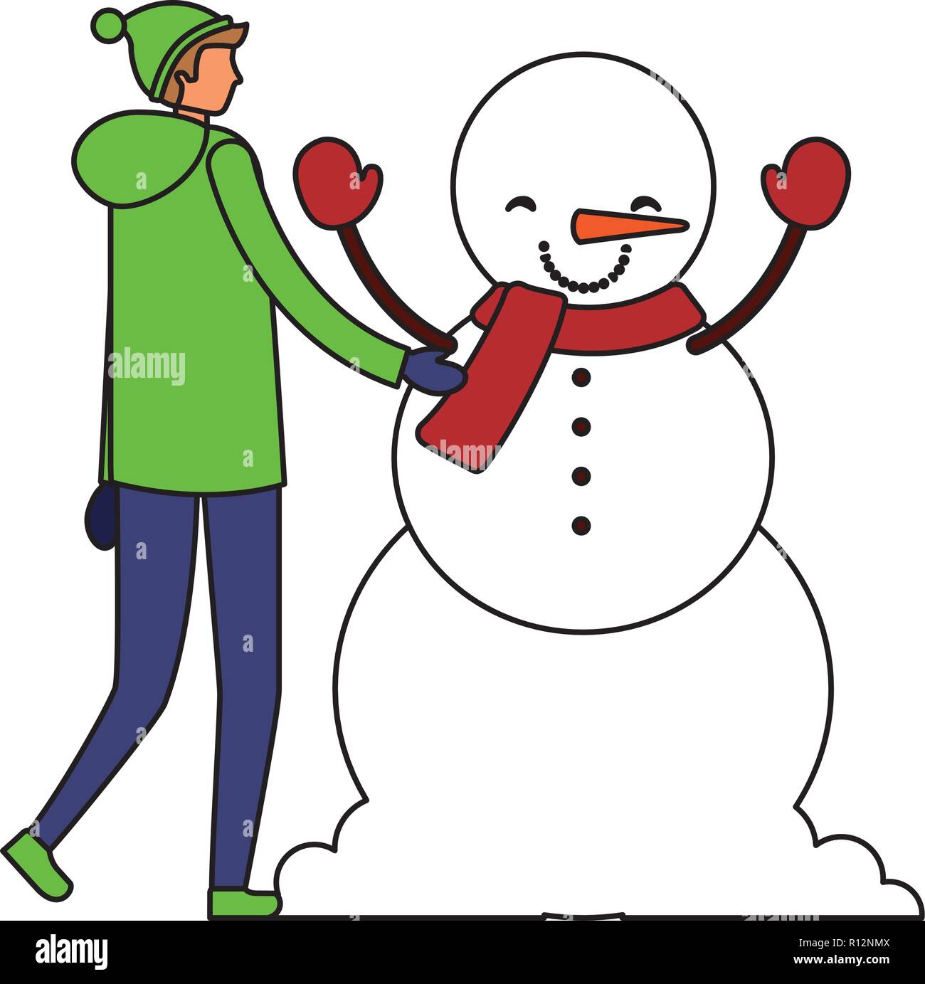 man with winter clothes and snowman vector illustration Stock Vector ...