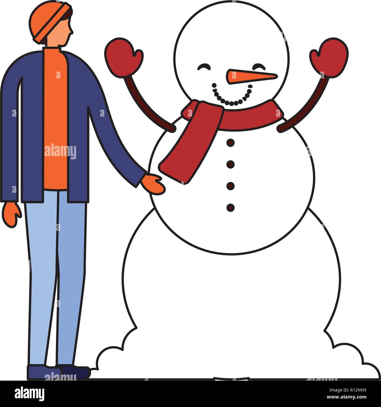 man with winter clothes and snowman vector illustration Stock Vector ...