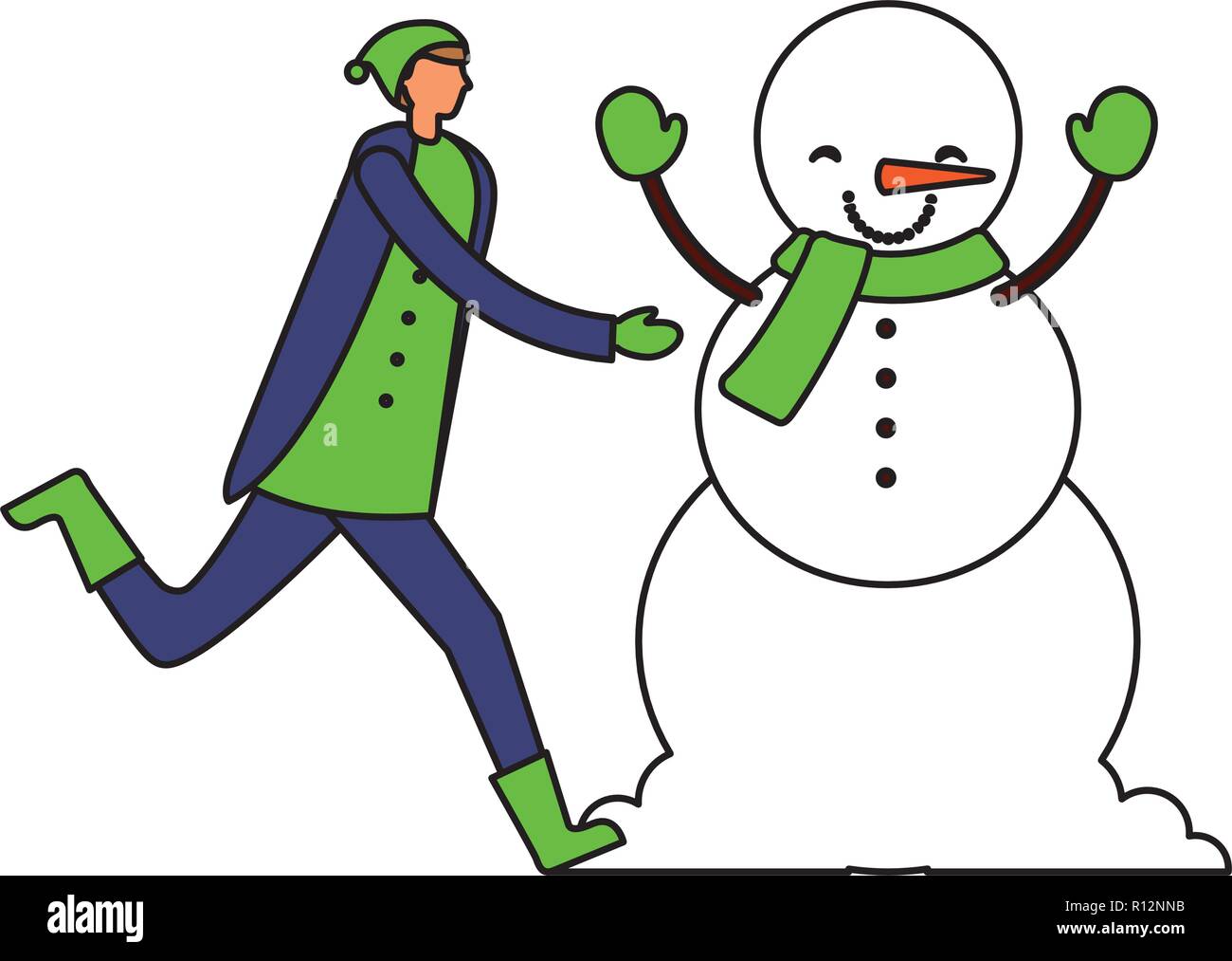man with winter clothes and snowman vector illustration Stock Vector ...