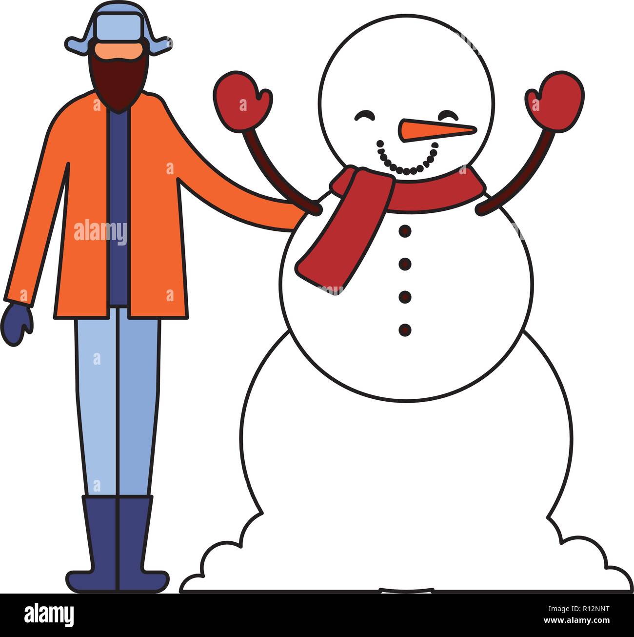 man with winter clothes and snowman vector illustration Stock Vector ...