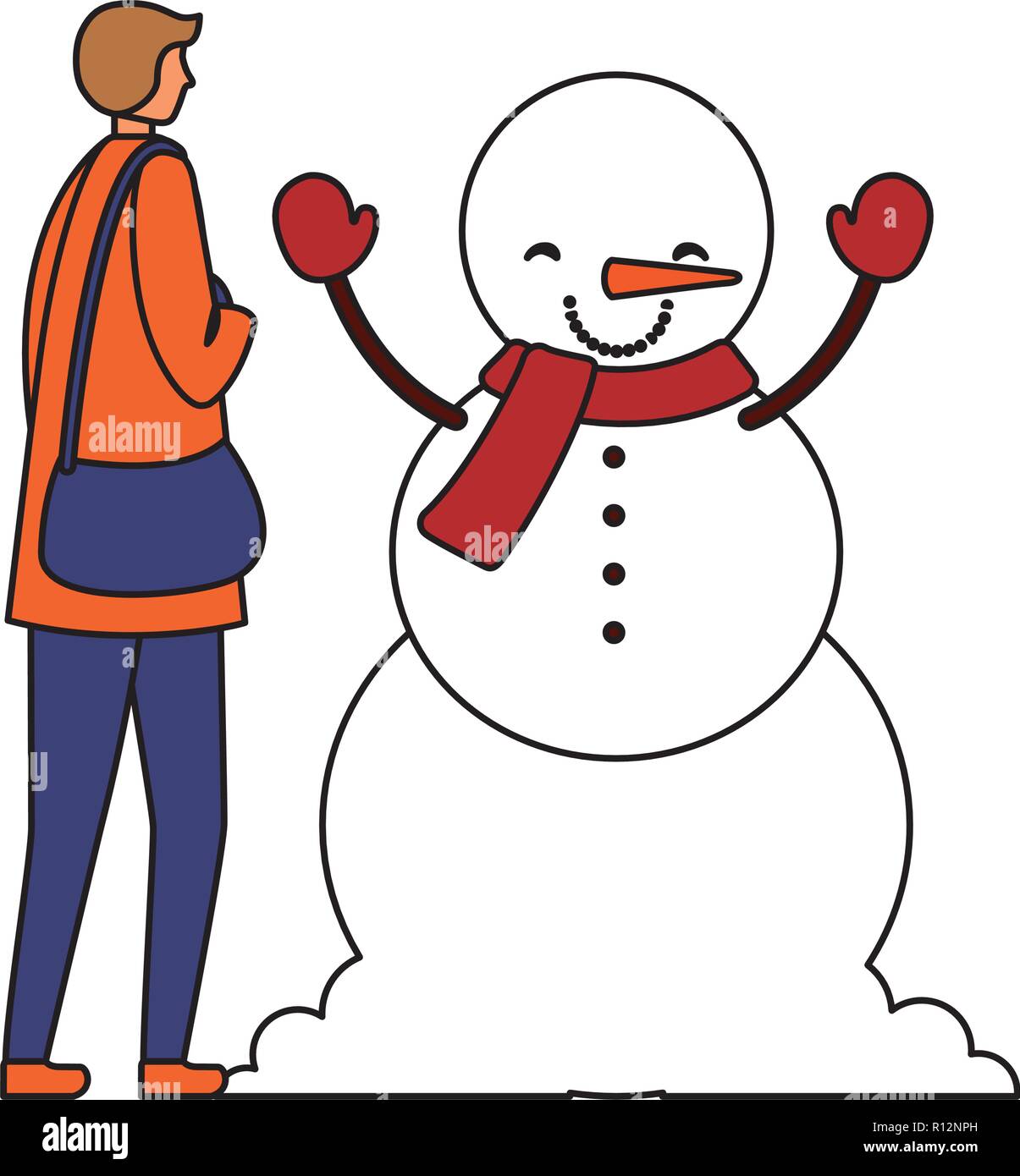 man with winter clothes and snowman vector illustration Stock Vector ...