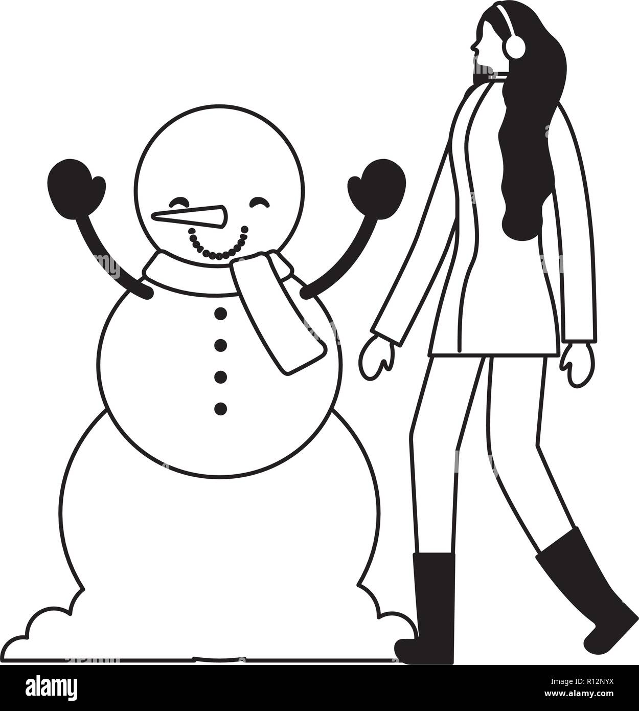 woman with winter snowman character vector illustration Stock Vector ...