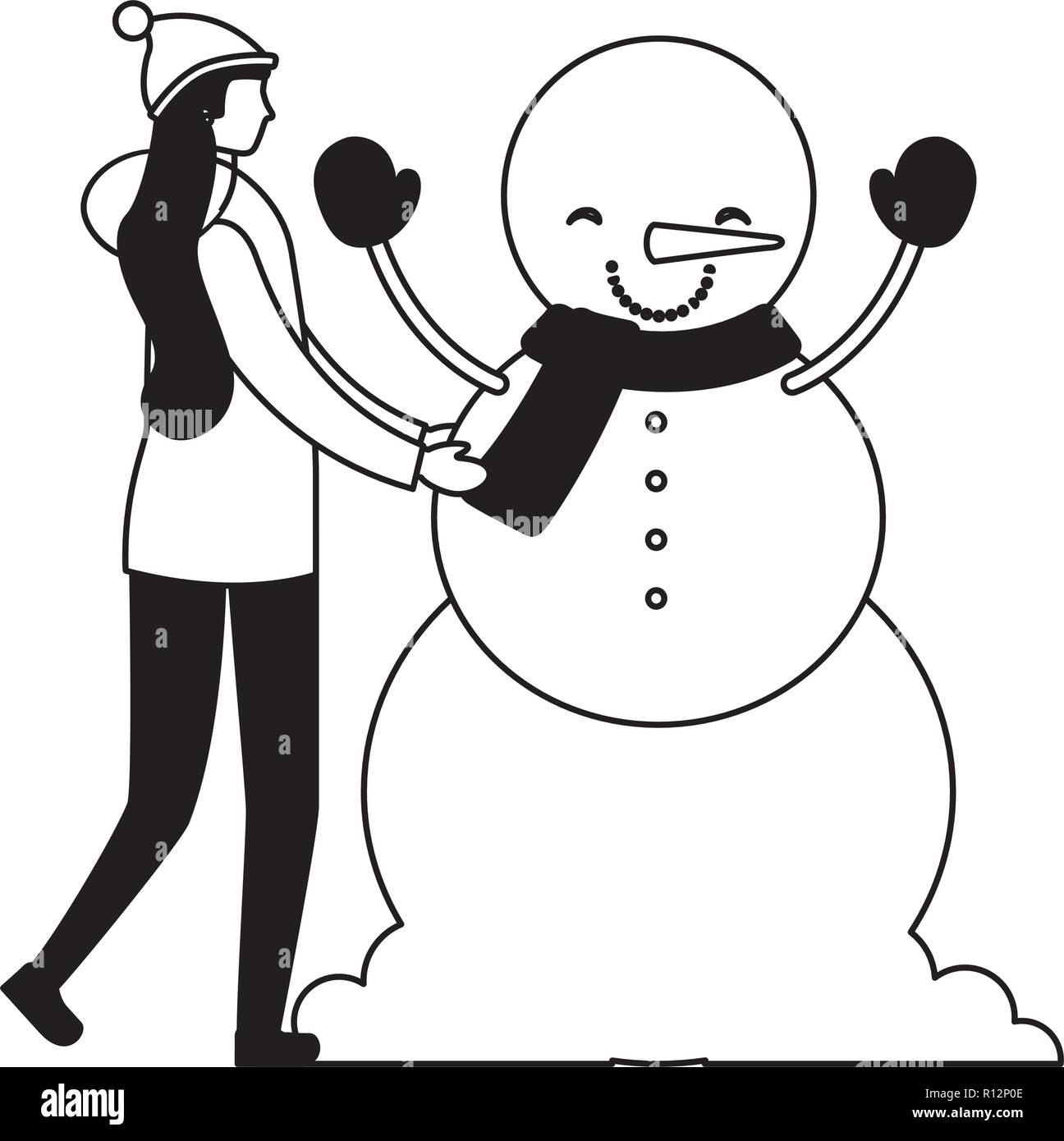 woman with winter snowman character vector illustration Stock Vector ...