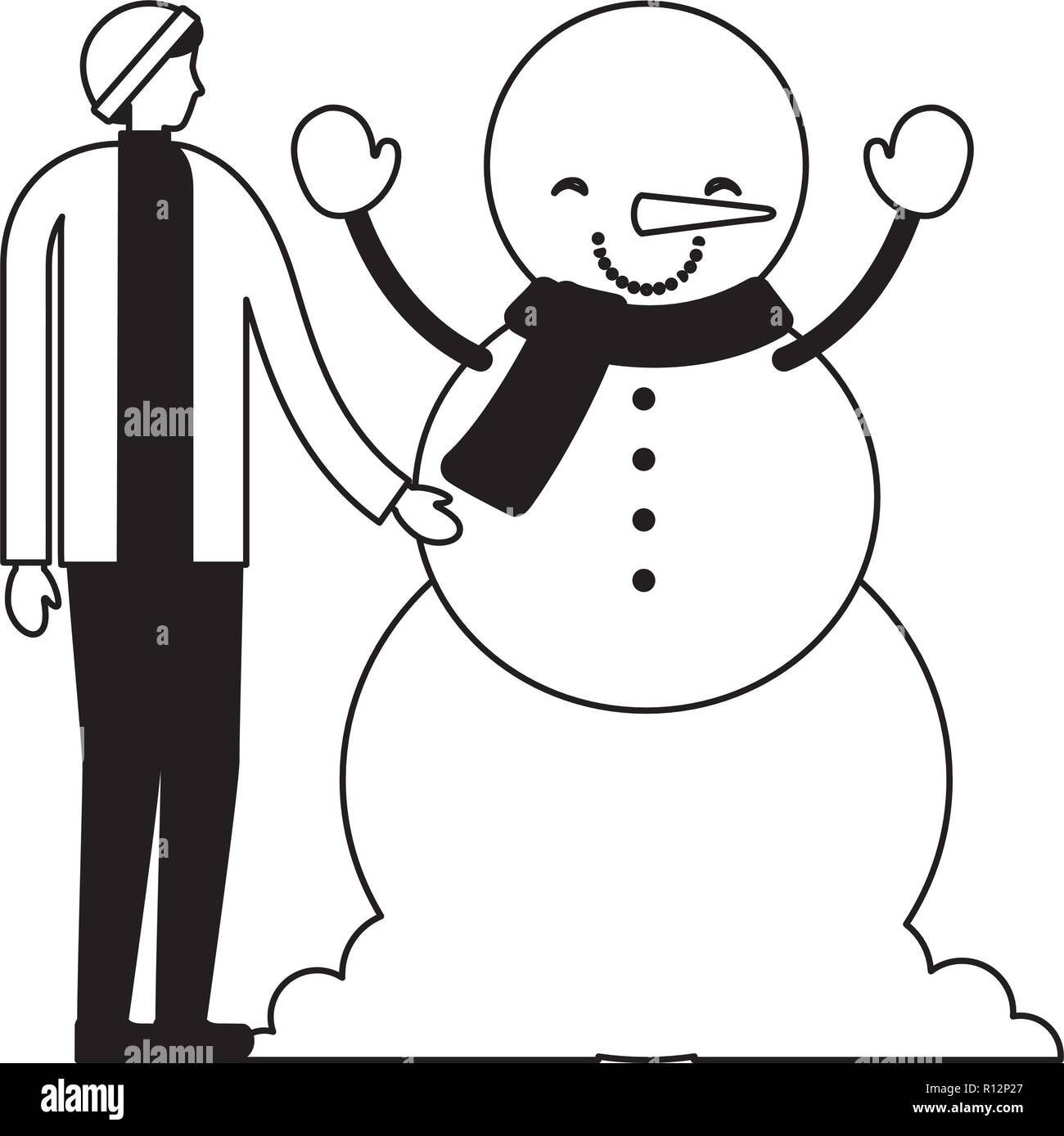 man with winter clothes and snowman vector illustration Stock Vector ...