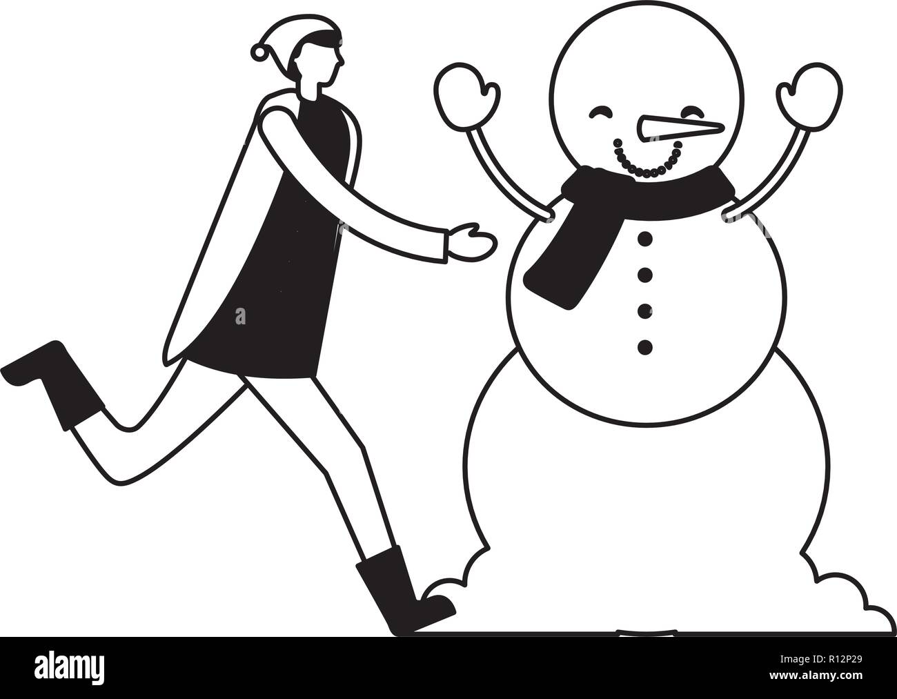 man with winter clothes and snowman vector illustration Stock Vector ...