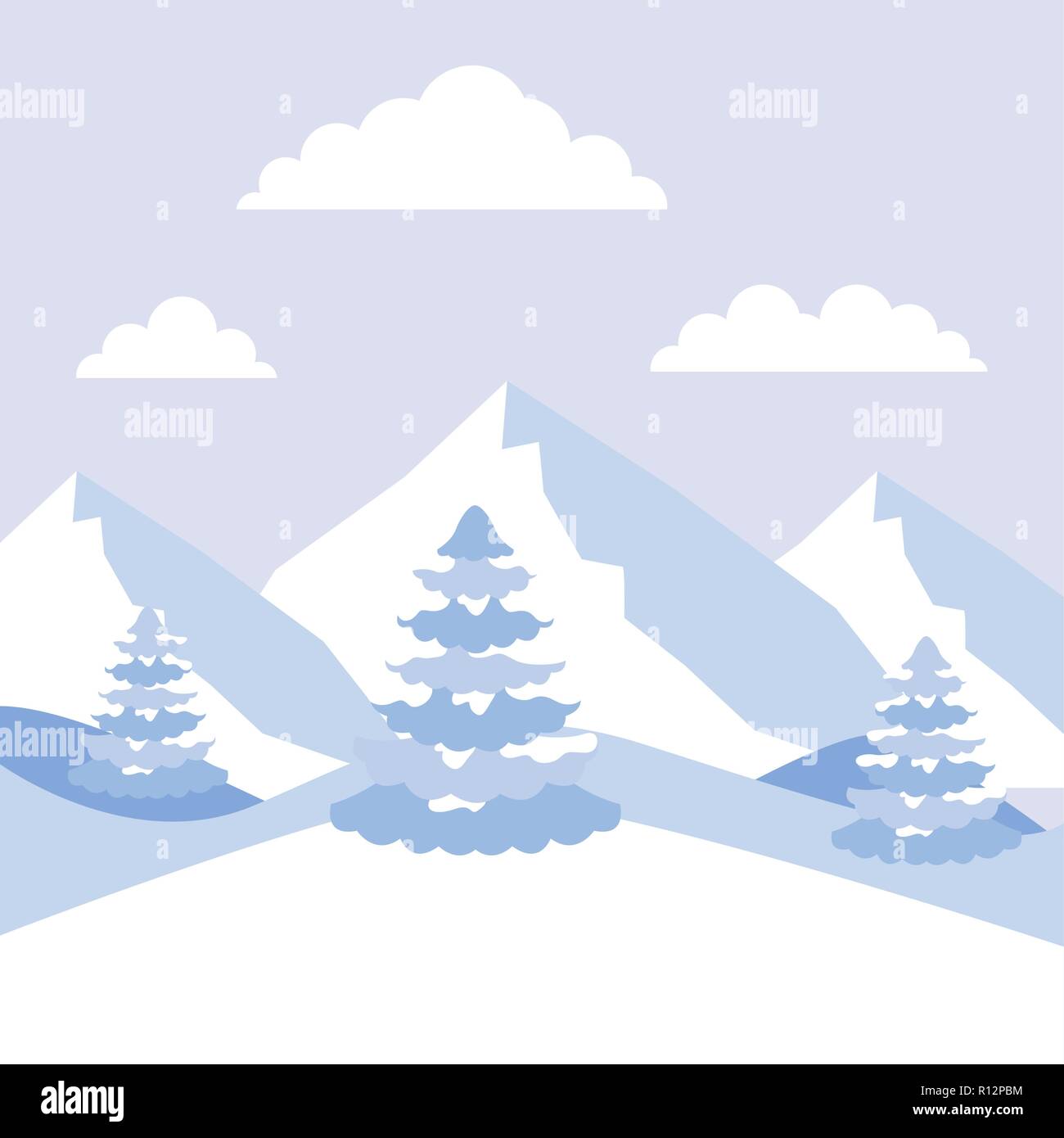 winter landscape mountains alps and pine trees vector illustration ...