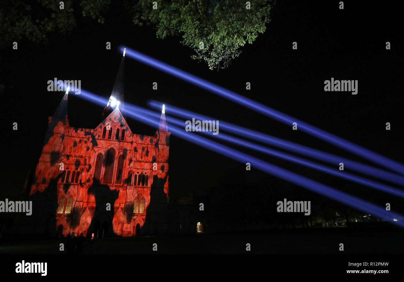 The Royal British Legions 'Falling Poppies' projection is displayed on ...