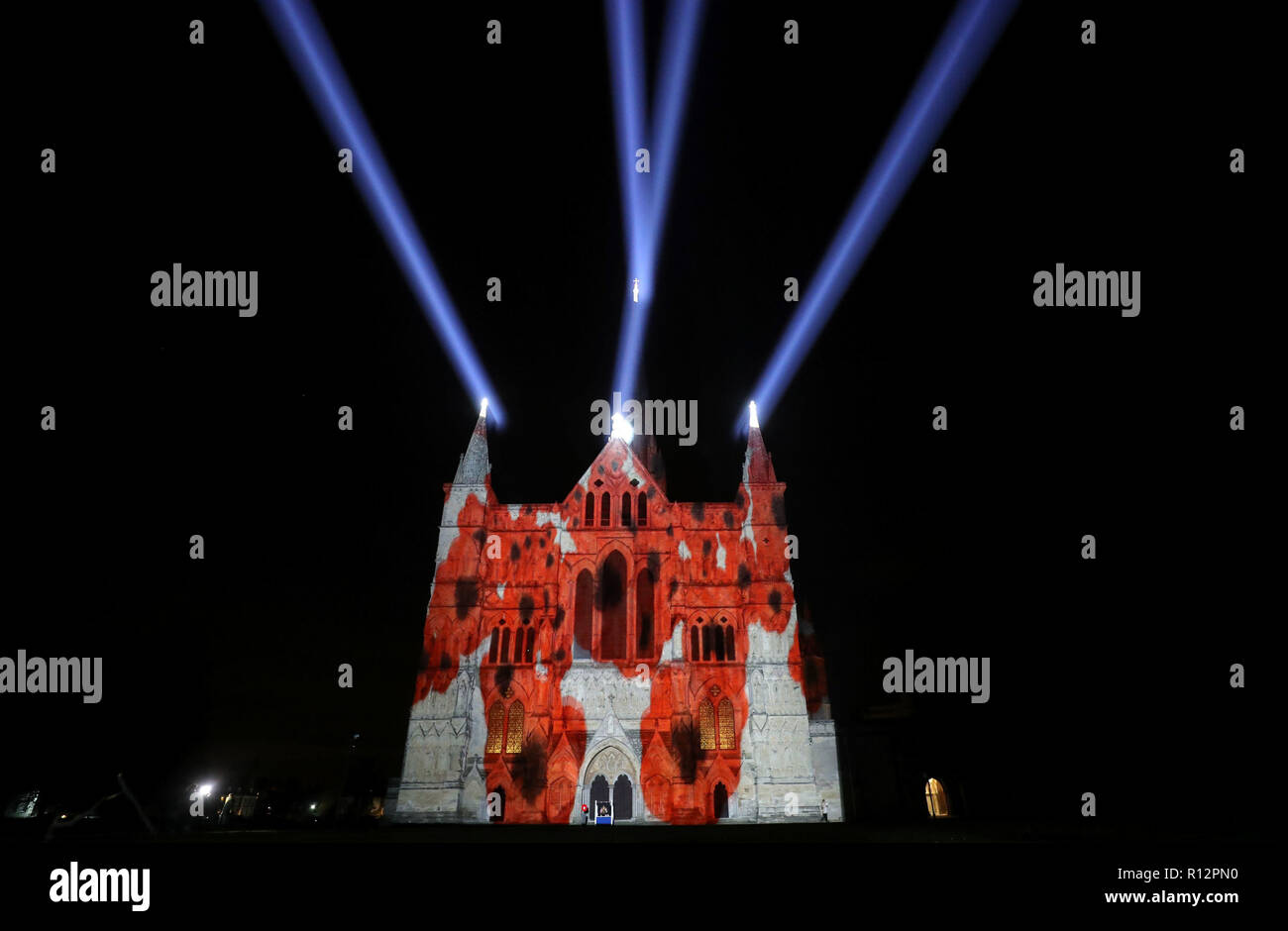 The Royal British Legion's 'Falling Poppies' projection is displayed on ...