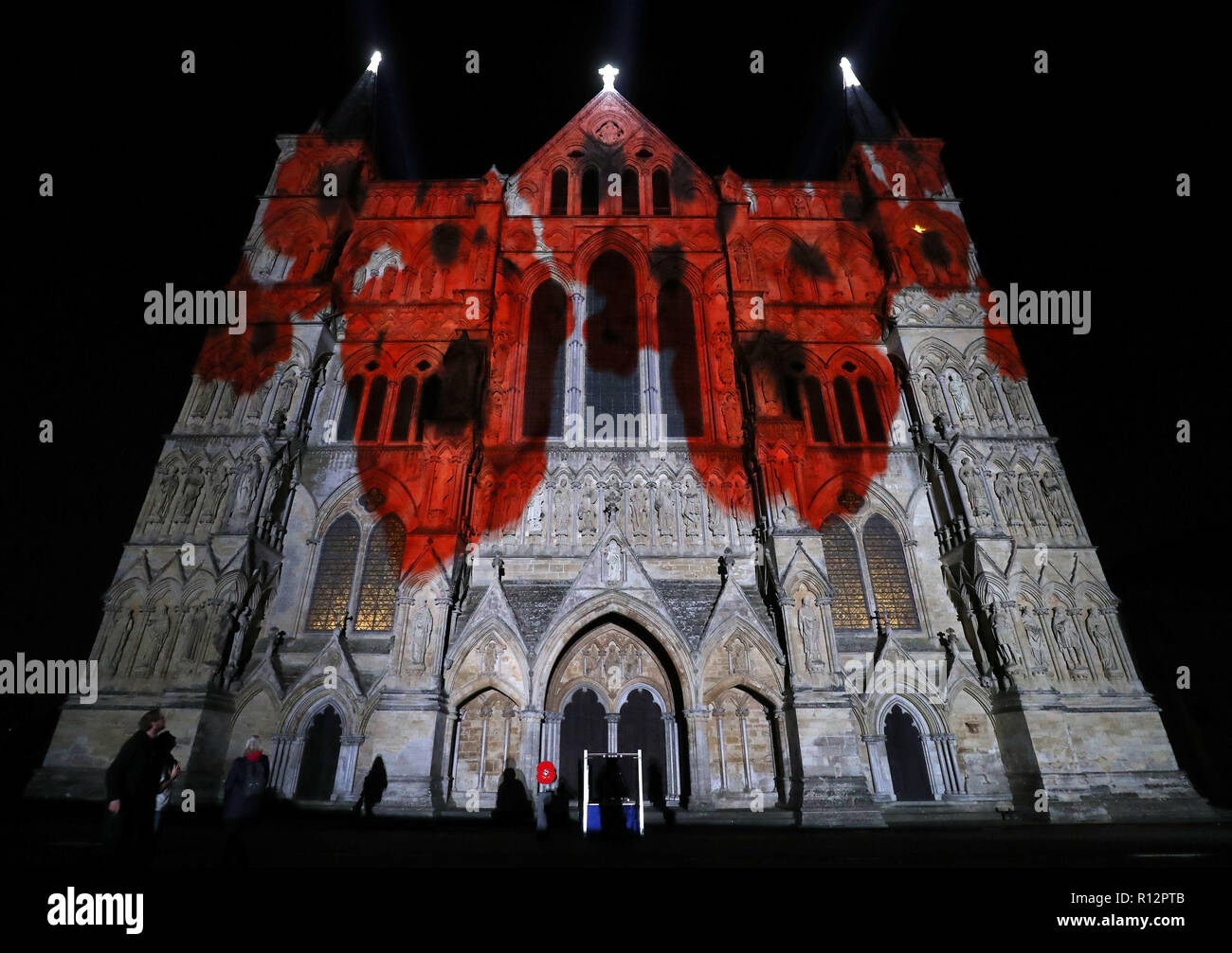 The Royal British Legionâ€™s 'Falling Poppies' projection is displayed ...
