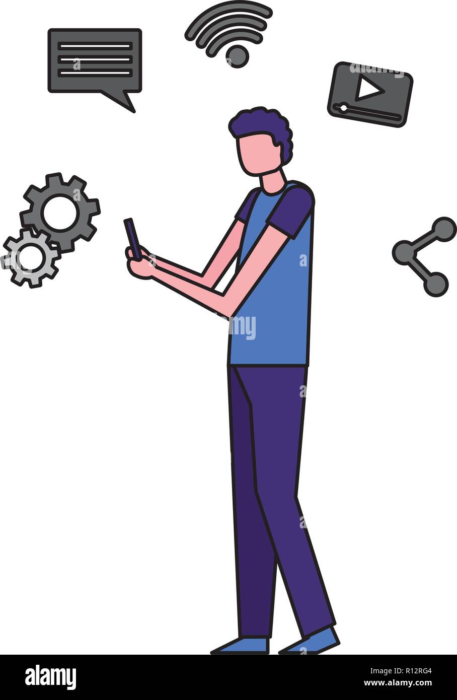 man using smartphone social media vector illustration Stock Vector ...