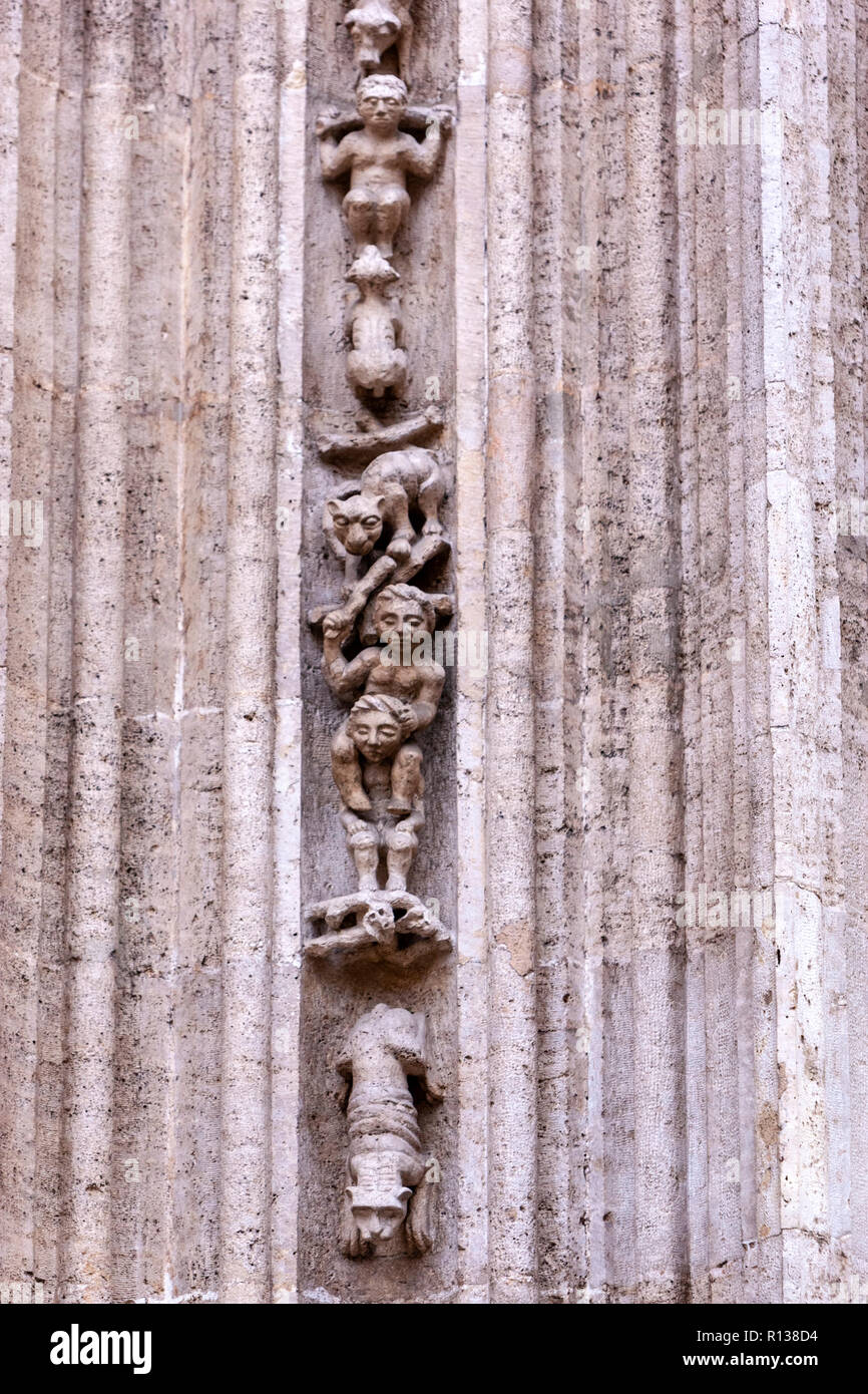 Sculptures details from the back door of the La Lonja, The Llotja de la ...