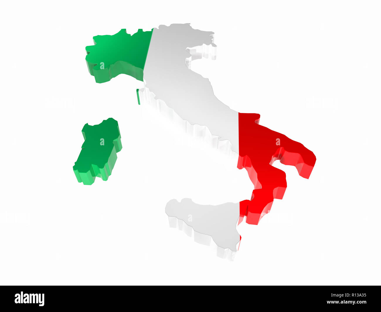 3D render of Italy borderline with national flag colors on white ...