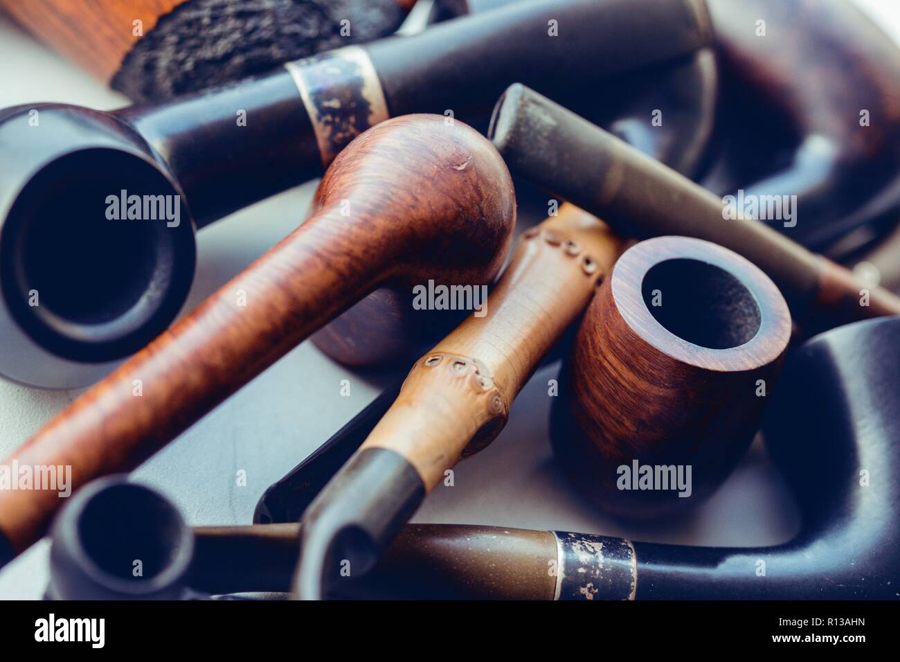 vintage collection of tobacco pipes Stock Photo - Alamy