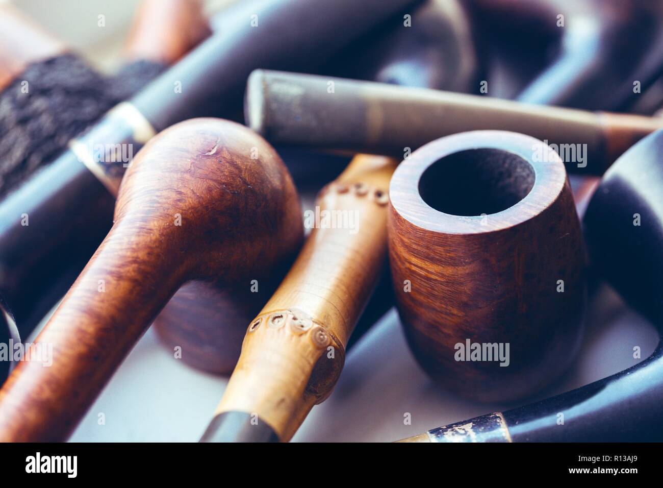 vintage collection of tobacco pipes Stock Photo - Alamy