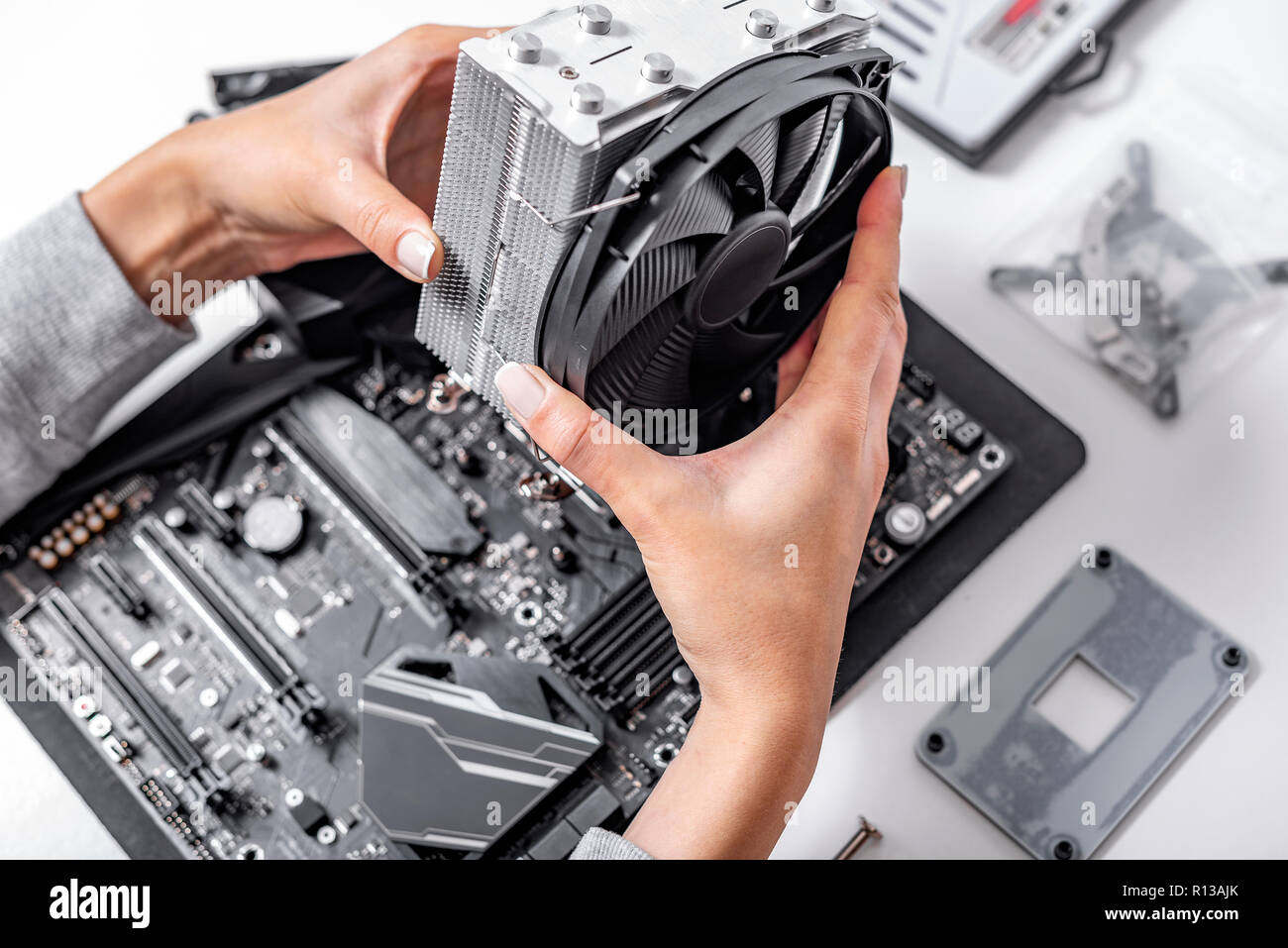 Installing or repair the air cooling system of the PC processor Stock ...