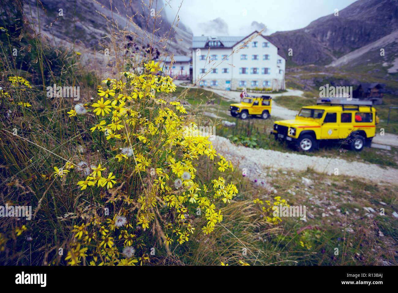 view of the Rifugio Vajolet, Pozza Di Fassa, Italy Stock Photo - Alamy