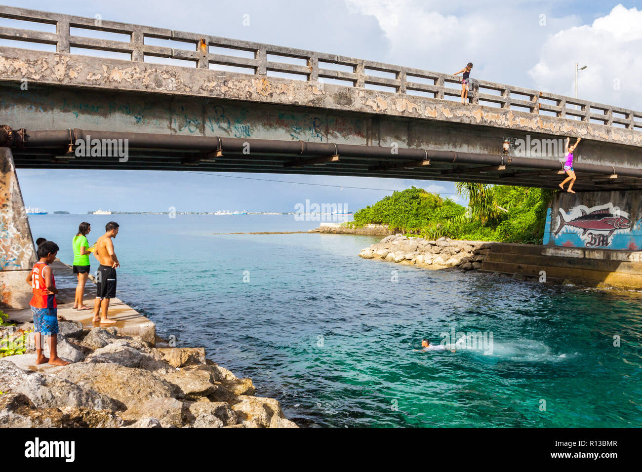 Majuro atoll, Marshall islands, Micronesia, Oceania - Jan 4 2012: Kids ...