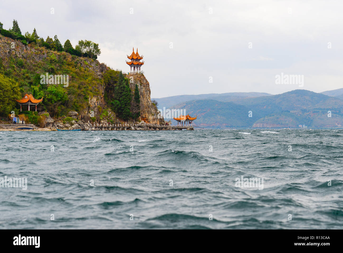 Fuxian Lake Gushan Island Pavilion Stock Photo - Alamy
