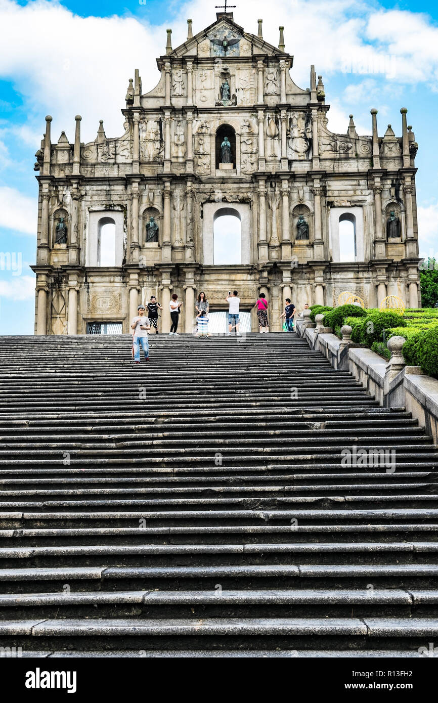 Macao cathedral wall ruins, Ruins of St Paul, in Macao, China, a former ...