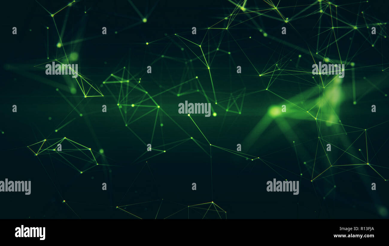 Abstract futuristic 3D illustration of green surface with connecting ...