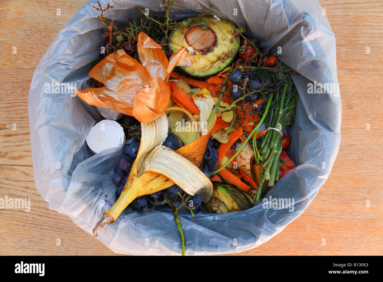 Domestic waste for compost from fruits and vegetables in garbage bin ...